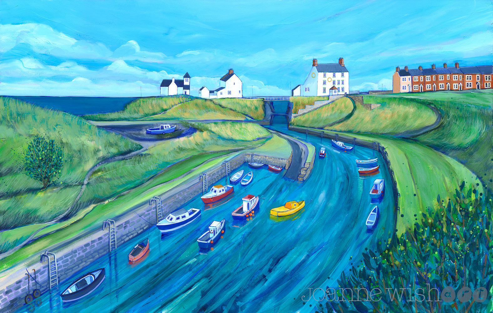 Bobbing Boats at Seaton Sluice | Art Print | Joanne Wishart