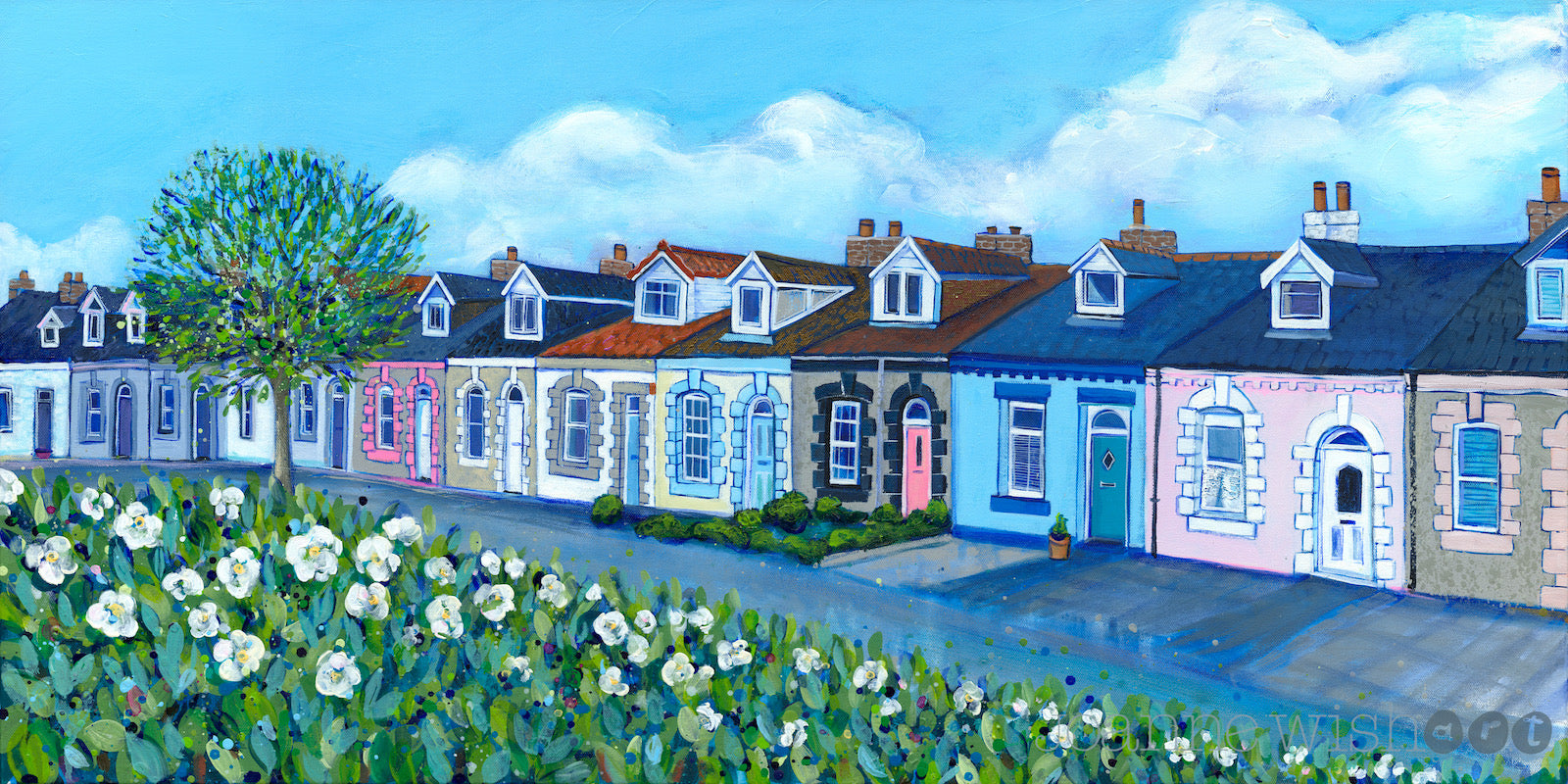 Simpson Street in Bloom - Cullercoats Art Print | Joanne Wishart